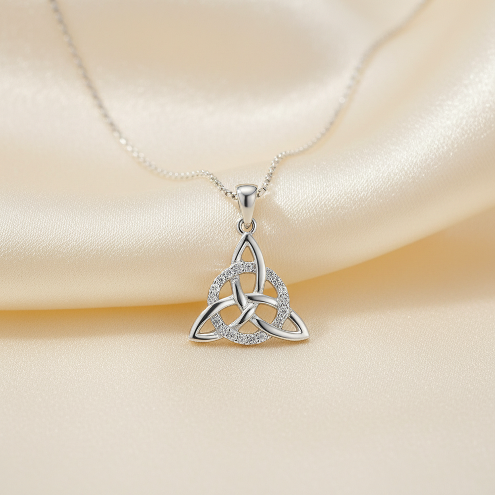 Celtic Triangle With CZ Circle Necklace